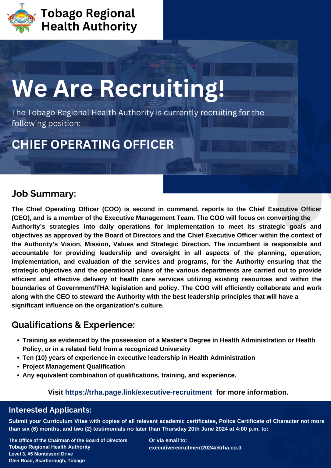Career Opportunities - Chief Executive Officer, Chief Operating Officer ...